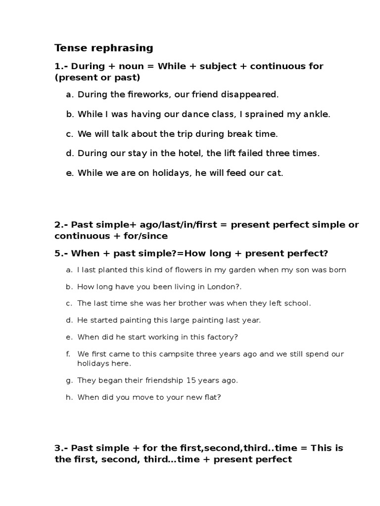 Tense Rephrasing 3 | PDF