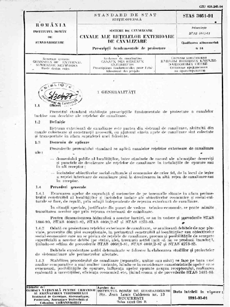 STAS 3051 91 Canalizare PDF | PDF