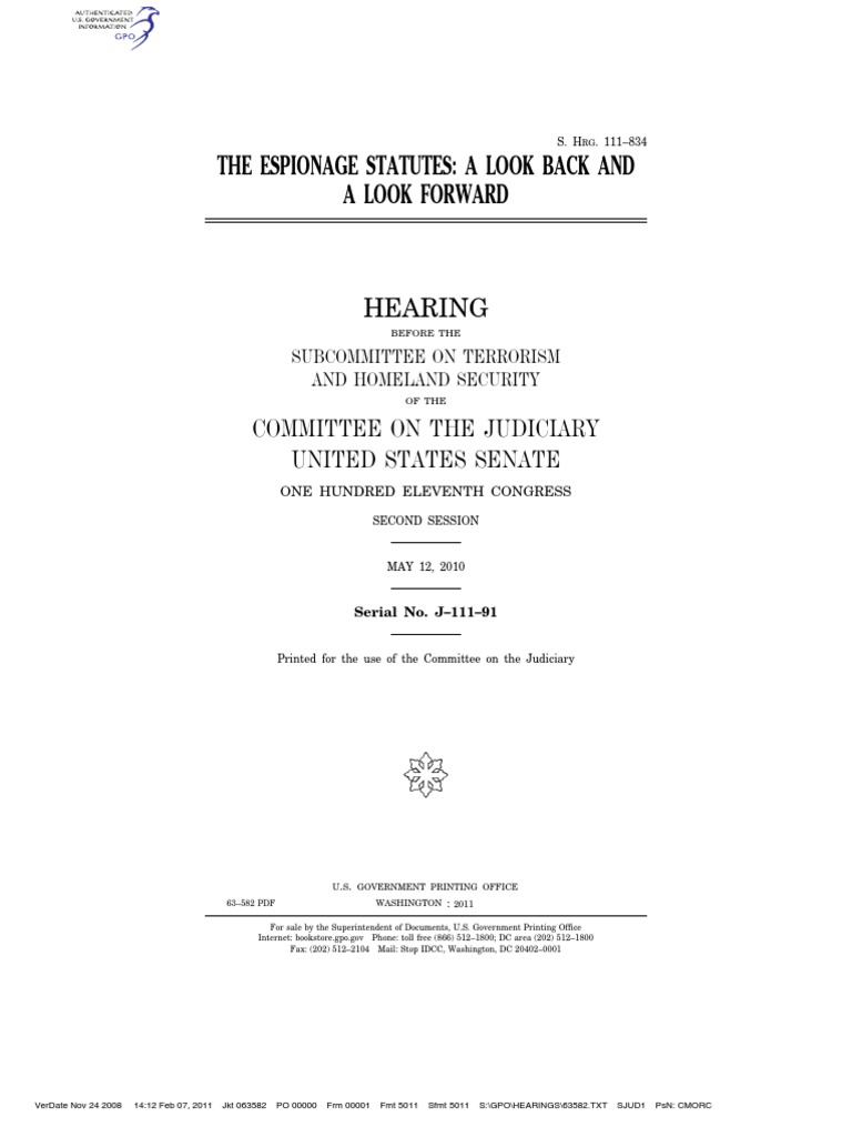 Espionage Statutes Hearing Summary | PDF | Espionage Act Of 1917 ...