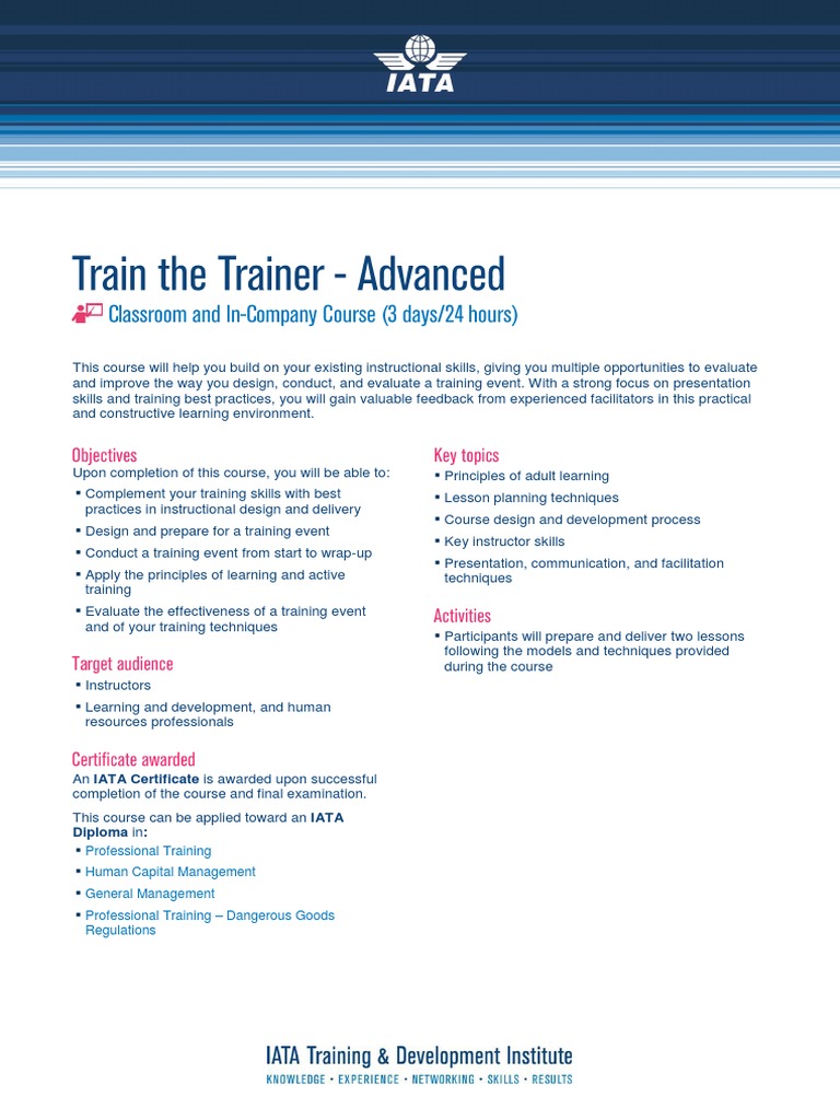 IATA Advanced Train the Trainer Course | PDF | Career & Growth