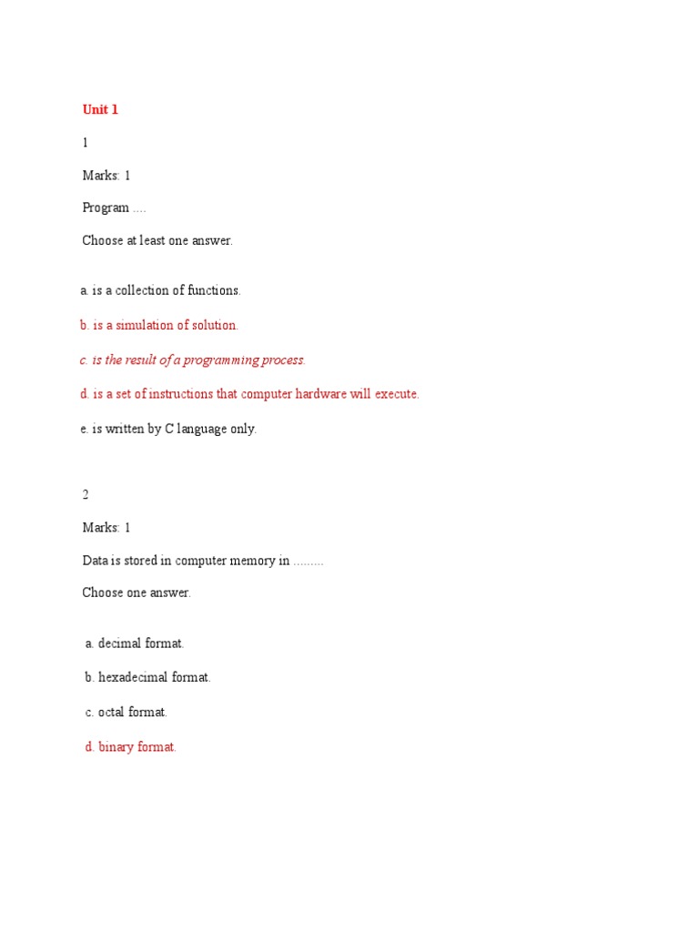 Quiz Pdf C Programming Language Subroutine 