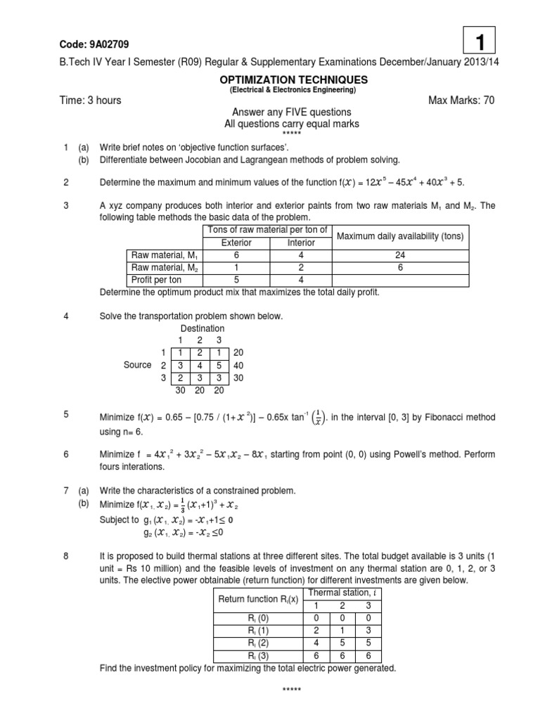9A02709 Optimization Techniques | PDF | Mathematical Optimization | Linear Programming