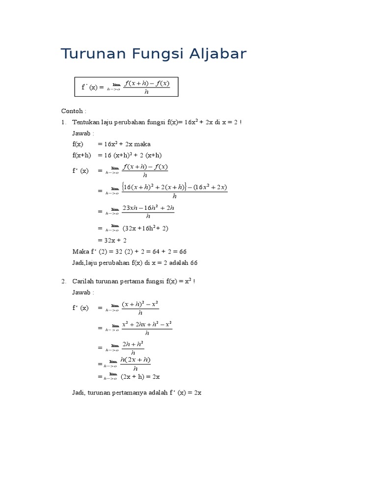 Turunan Fungsi Aljabar | PDF