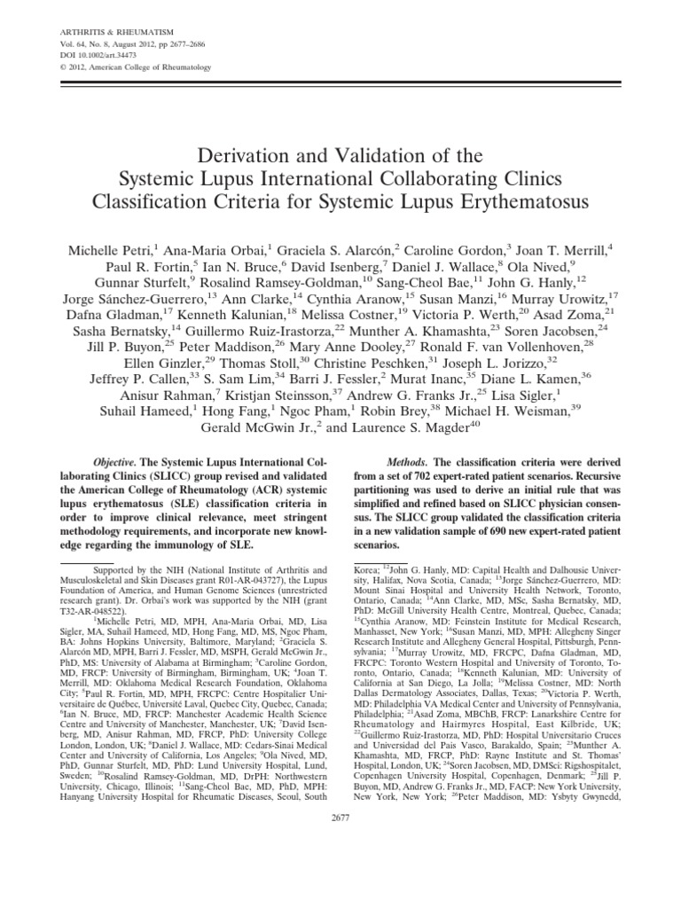 2012 SLICC Criteria Systemic Lupus Erythematosus | Systemic Lupus ...