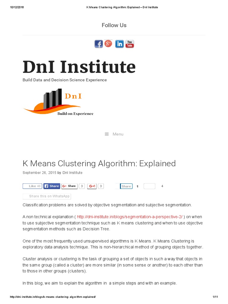 K Means Clustering Algorithm - Explained - DnI Institute | PDF | Cluster Analysis | Analytics