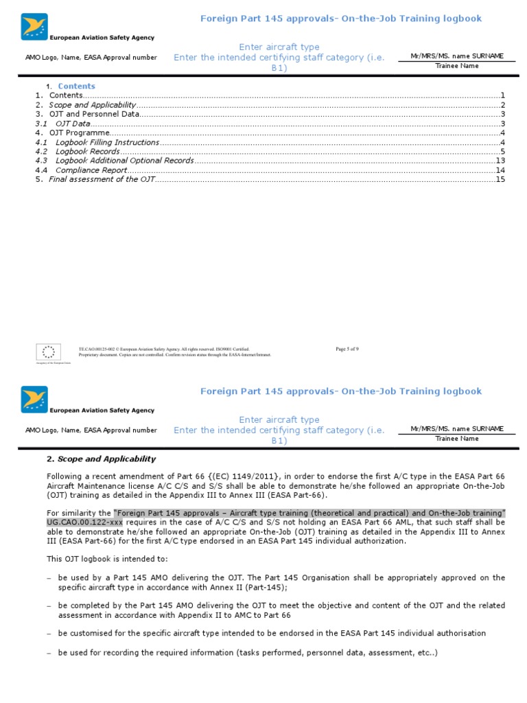 OJT Logbook | Aviation | Aerospace