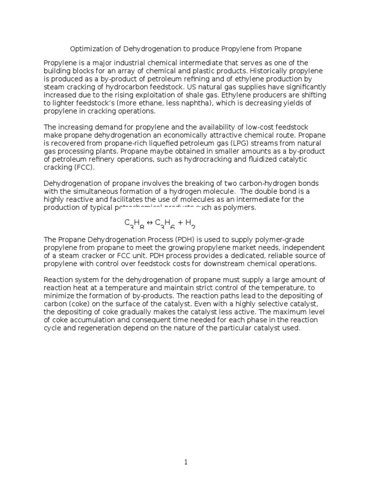 Dehydrogenation To Produce Propylene From Propane | PDF | Cracking ...