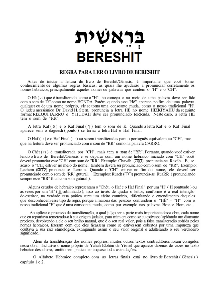 Bereshit para o Alef-Bet | PDF | Jardim do Éden | Língua Hebraica