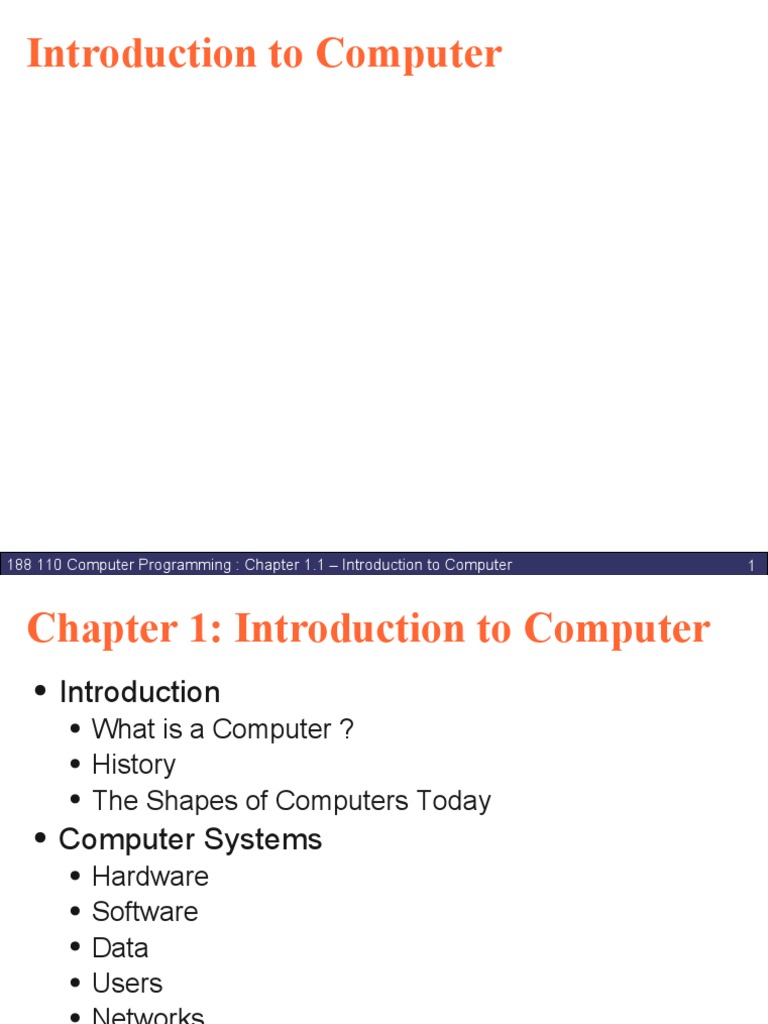 1 188 110 Computer Programming: Chapter 1.1 - Introduction To Computer | PDF | Personal ...
