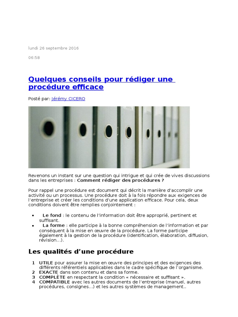 Quelques Conseils de Rédaction de Procédure | PDF | Lecture (Processus ...
