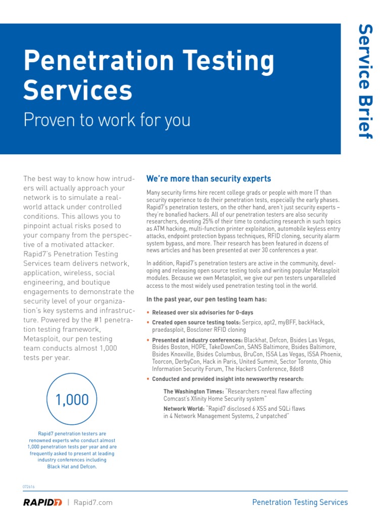 Rapid7 Penetration Testing Services Brief | PDF | Penetration Test ...