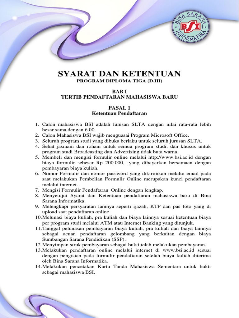 Syarat Ketentuan Bsi D3 Pdf Karier Perkembangan