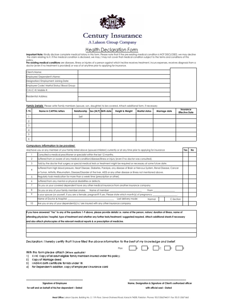 HDF Health Declaration Form (May-2016) - 2 | PDF | Physician | Marriage