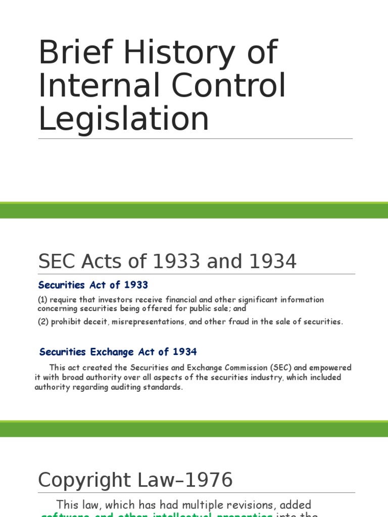 History of SEC Acts and Internal Controls | PDF | Sarbanes–Oxley Act ...