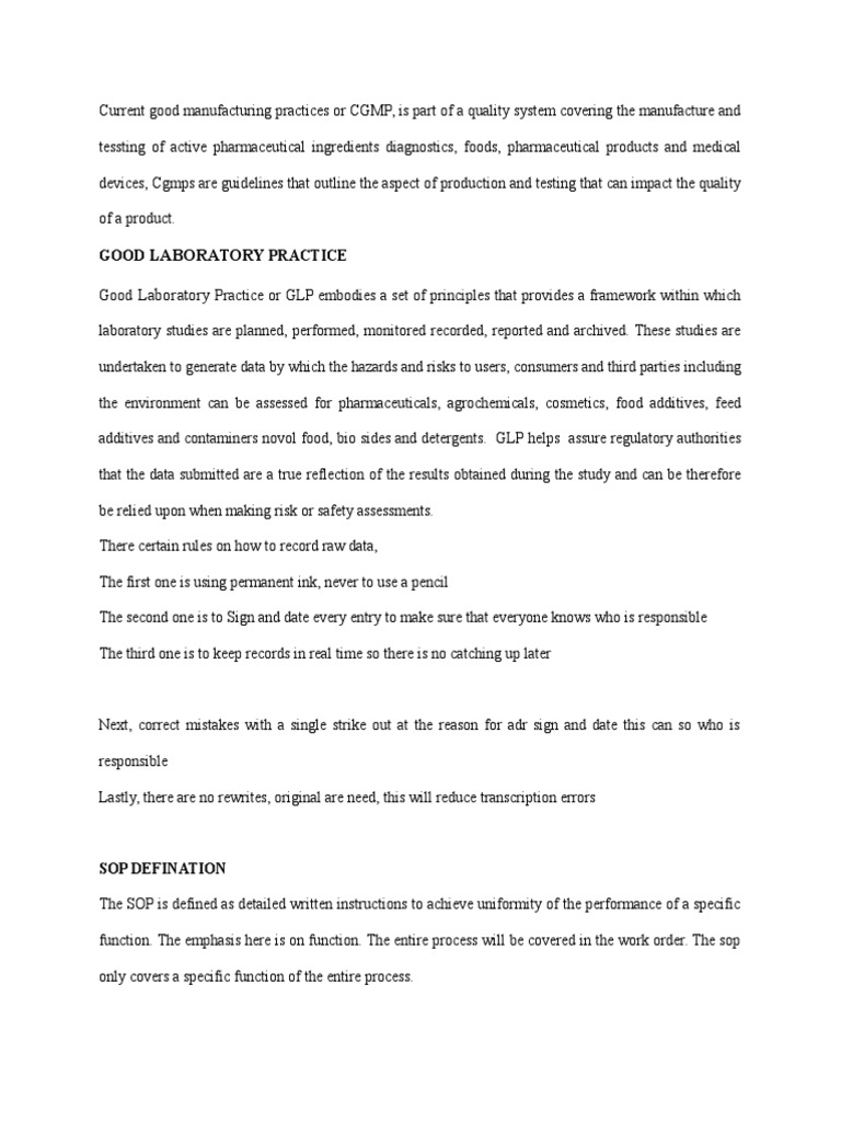 Good Laboratory Practice | PDF | Biology | Chemistry