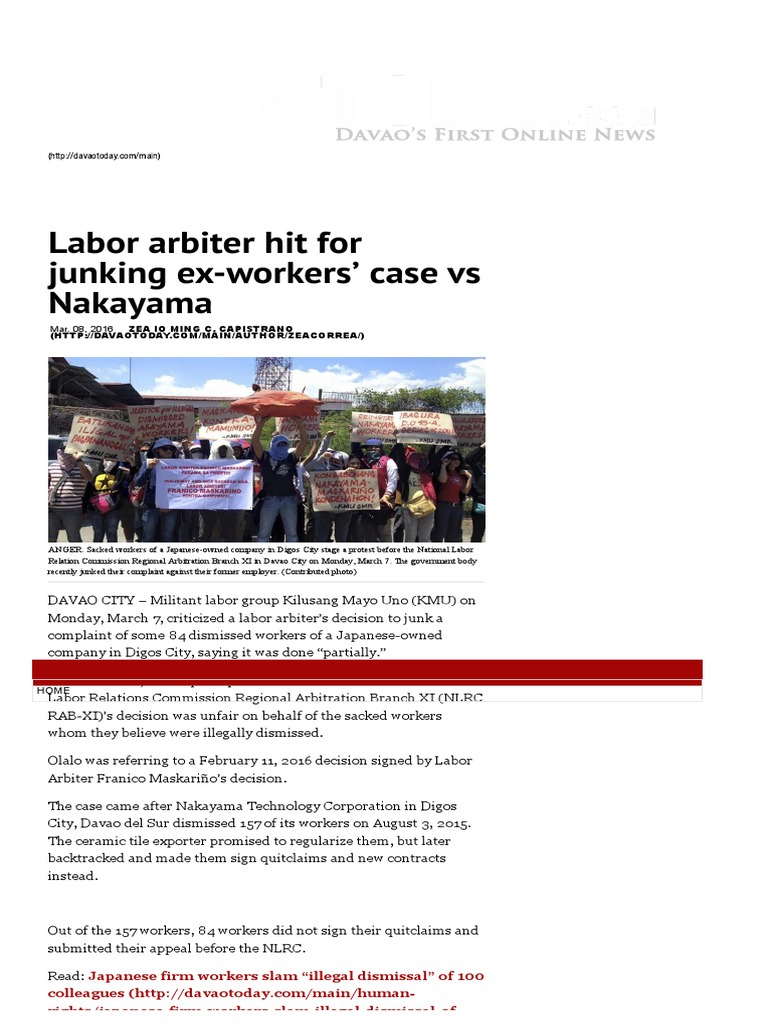 Labor Arbiter Hit for Junking Ex-workers’ Case vs Nakayama _ Davao ...
