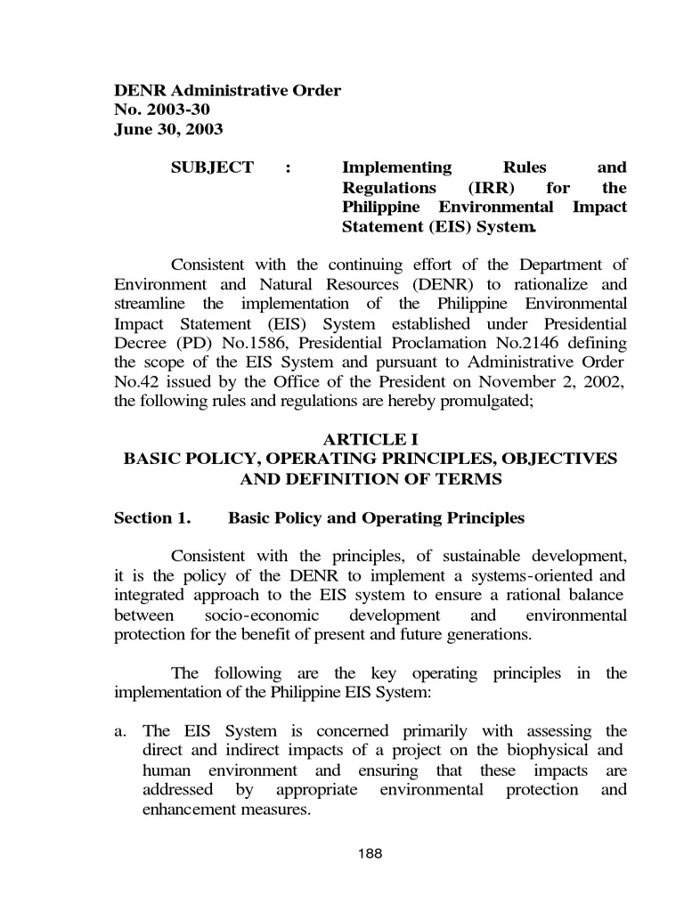 Envi Denr Dao 2003-30 | Environmental Impact Assessment | Natural ...