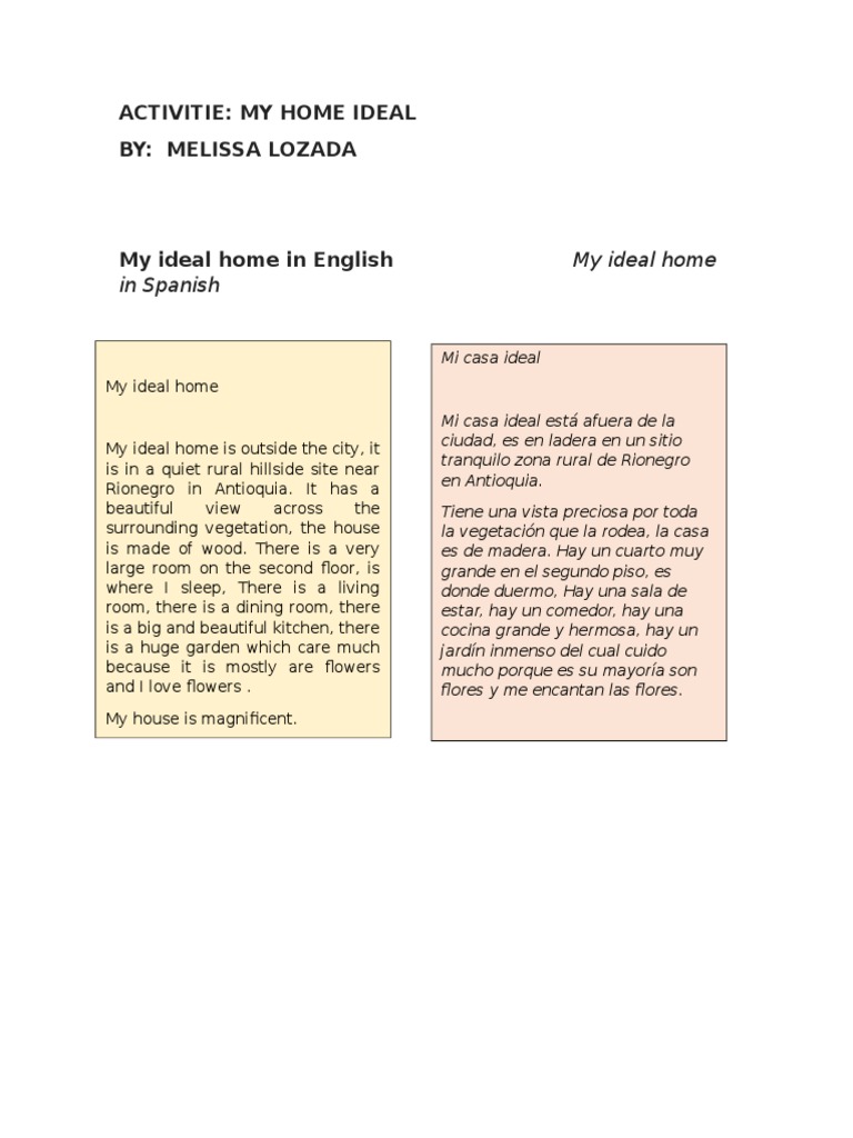 Activitie: My Home Ideal By: Melissa Lozada: in Spanish | PDF