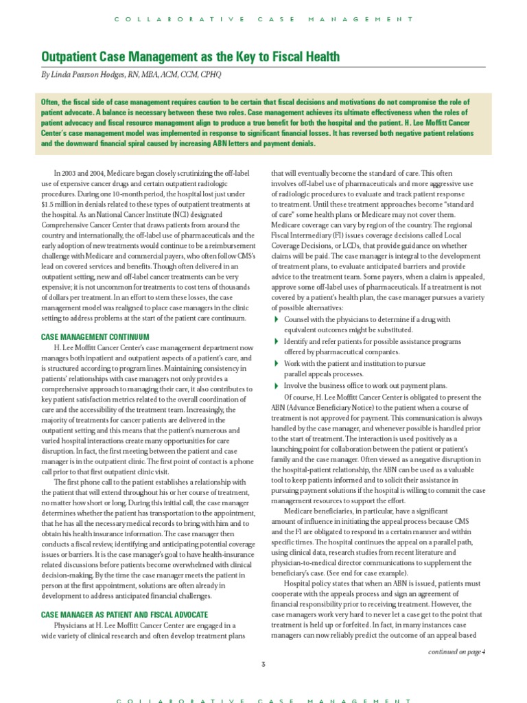 Outpatient Case Management As The Key To Fiscal Health: by Linda ...