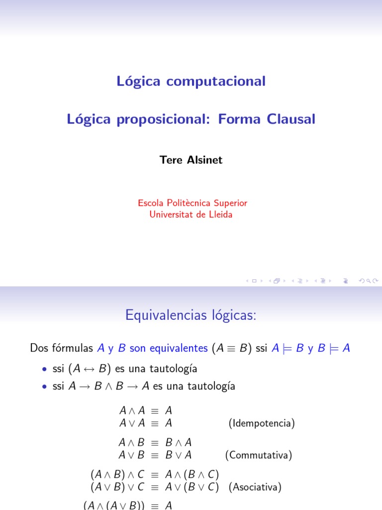 Equivalencias y Forma Clausales en Lógica | PDF