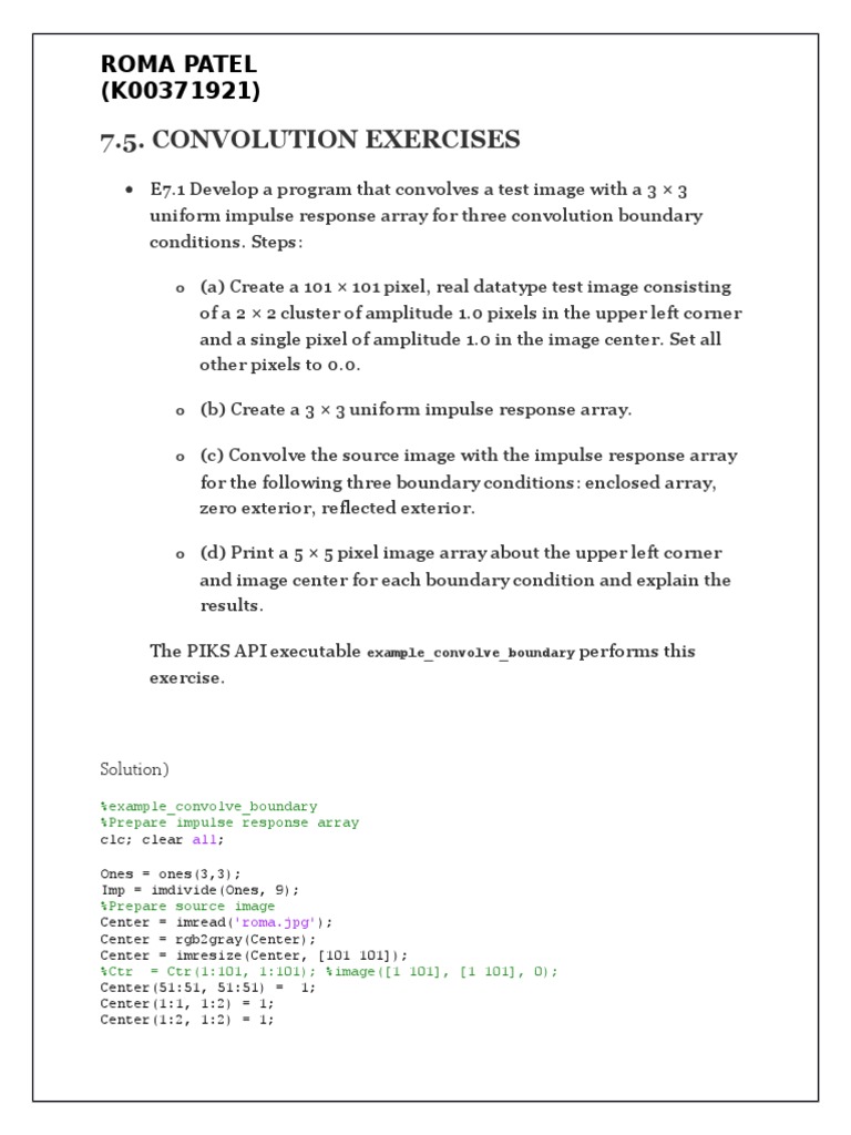 7.5. Convolution Exercises: Roma Patel (K00371921) | PDF | Convolution ...