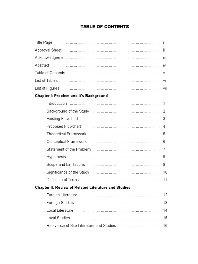 Table of Contents Thesis Format | PDF