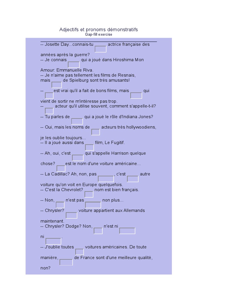 Exercices sur les pronoms démonstratifs | PDF | Arts du langage et ...