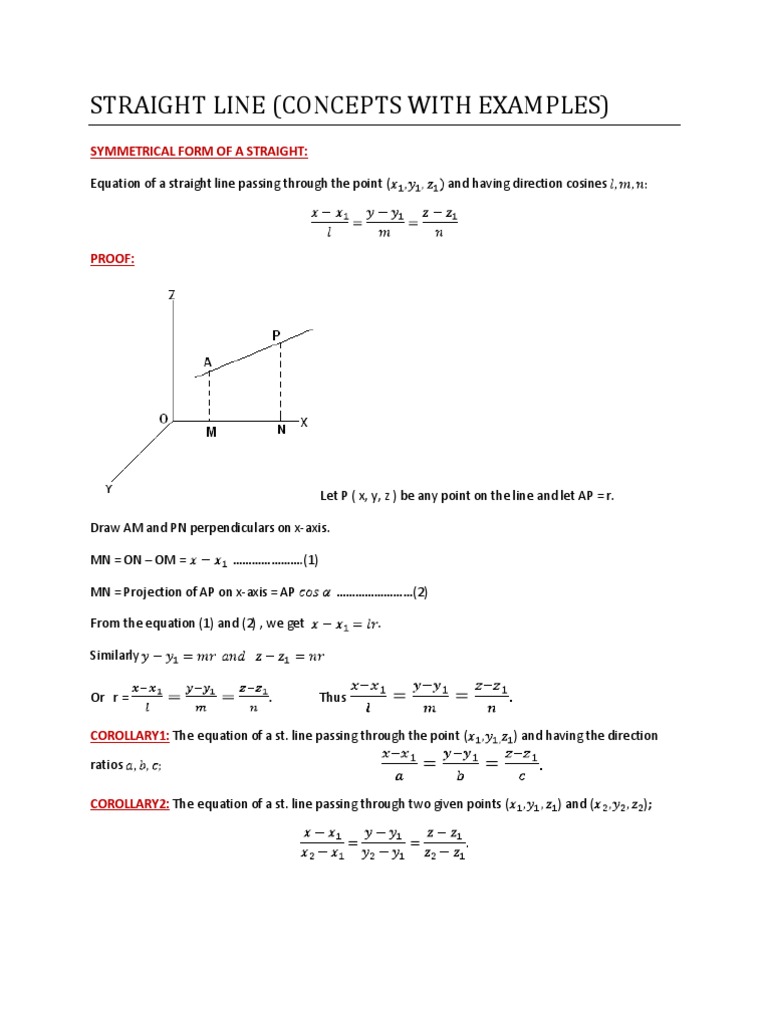 Straight Line (Concepts With Examples) | PDF | Line (Geometry) | Plane ...