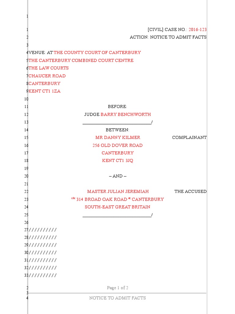 Notice to Admit Facts (UK)