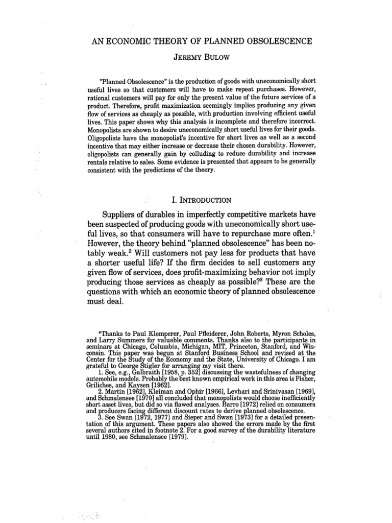 Economic Theory of Planned Obsolescence | PDF | Monopoly | Oligopoly