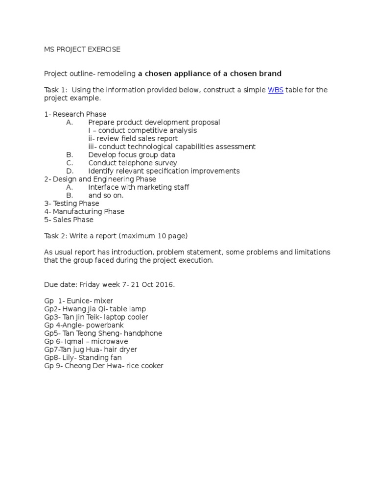 Ms Project Exercise | Download Free PDF | Business | Science