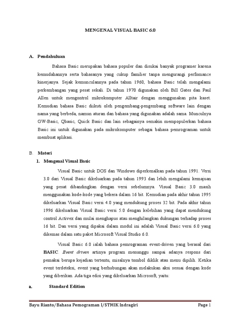 Panduan Visual Basic 6.0 untuk Pemula | PDF
