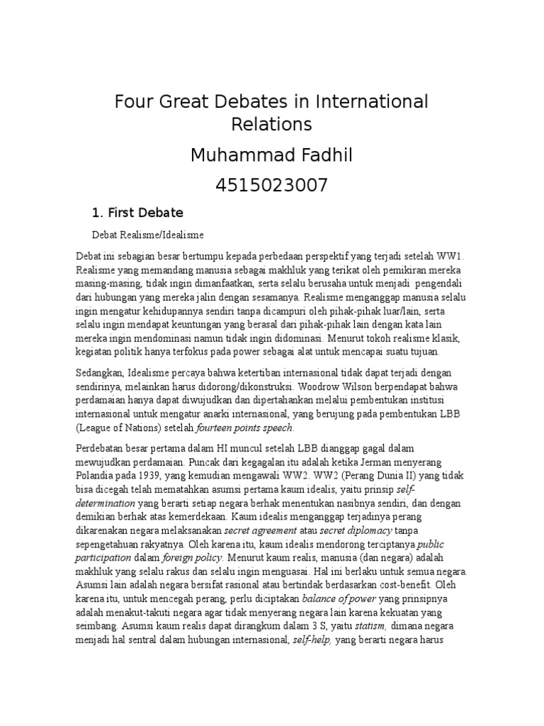 Four Great Debates in International Relations | PDF
