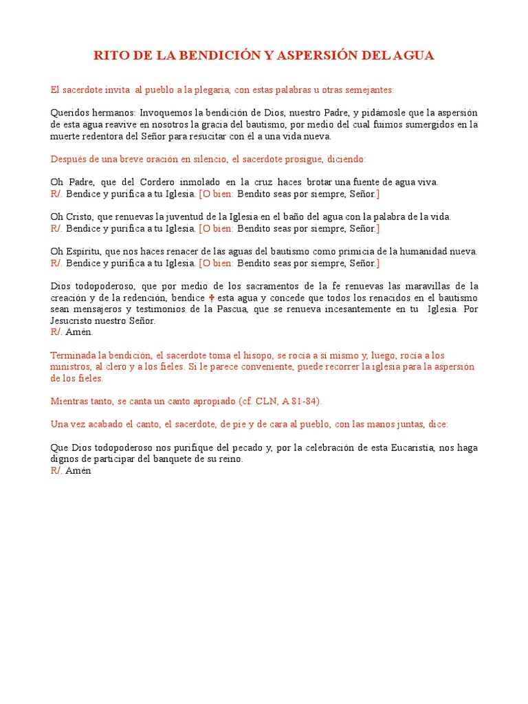 Rito de Bendición y Aspersión del Agua | PDF | Cocina, comidas y vino ...