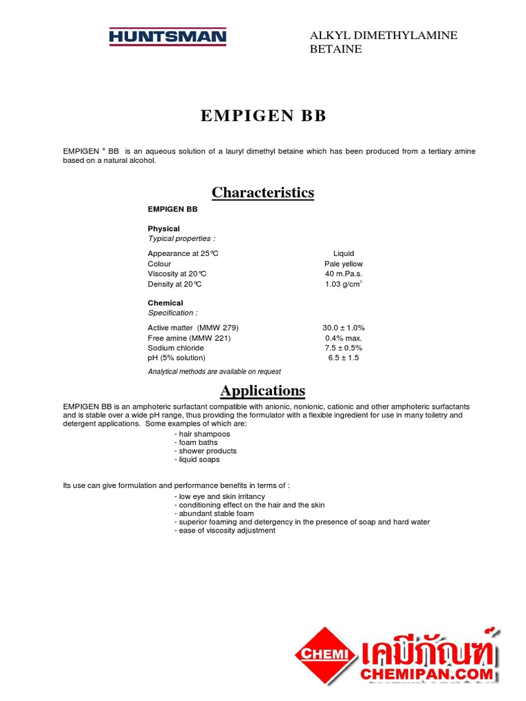 CC0502 Specification Empigen BB | PDF | Surfactant | Detergent