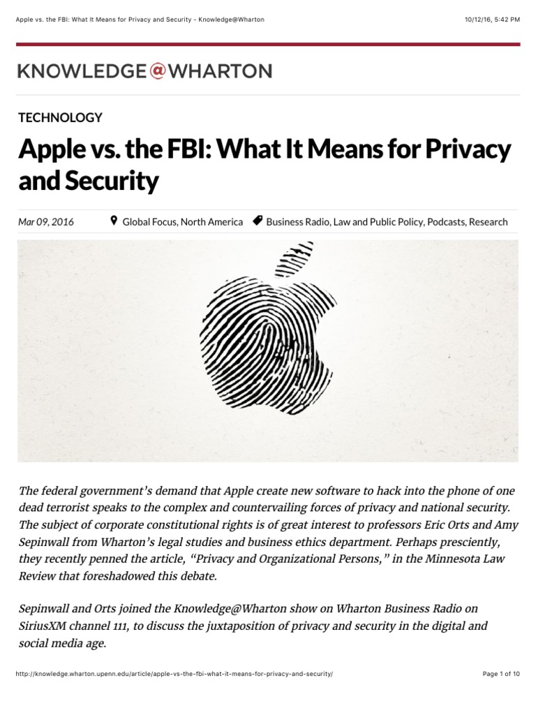 Apple vs. The FBI: What It Means For Privacy and Security - Knowledge ...