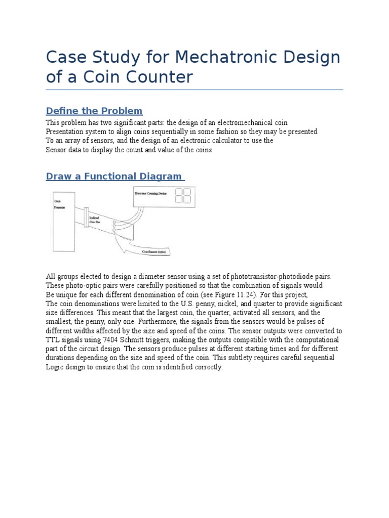 Mechatronic Design of Coin Counter | PDF | Sensor | Electrical Engineering