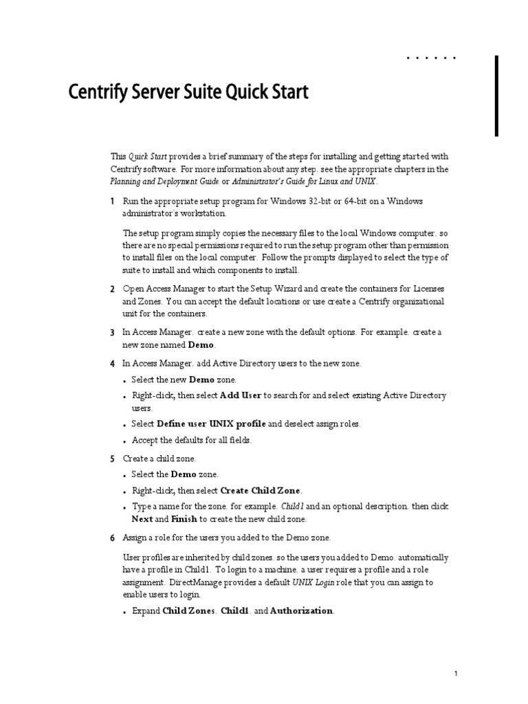 Centrify Unix Quickstart | PDF | Active Directory | Operating System