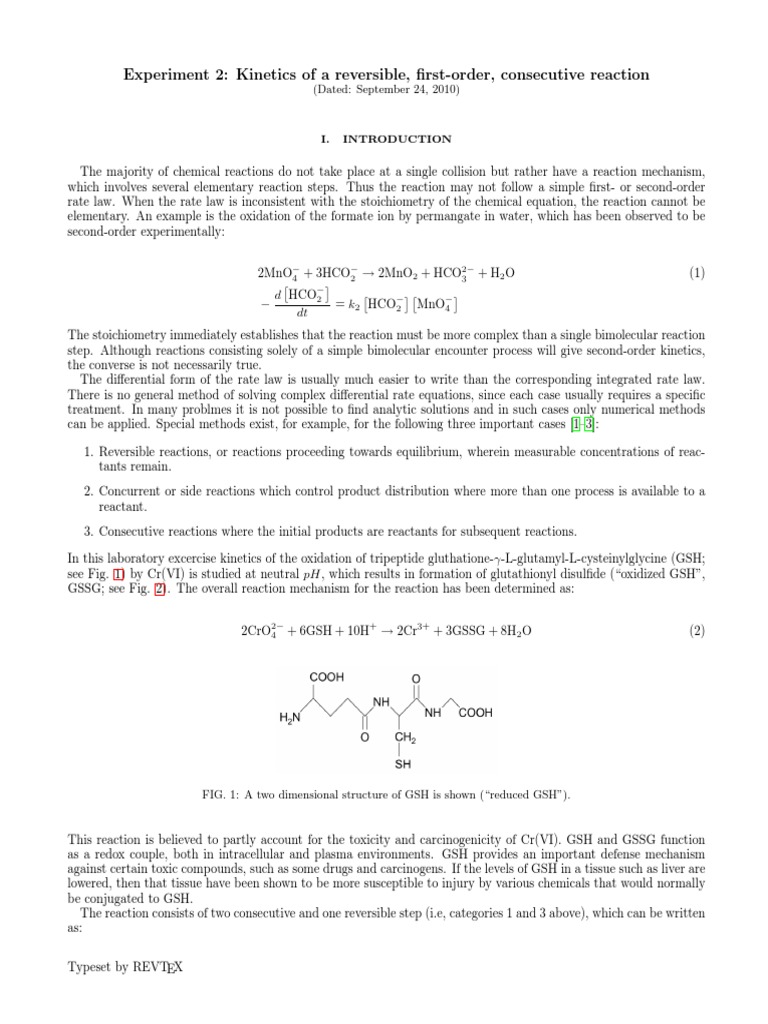 Experiment 2: Kinetics of A Reversible, First-Order, Consecutive ...