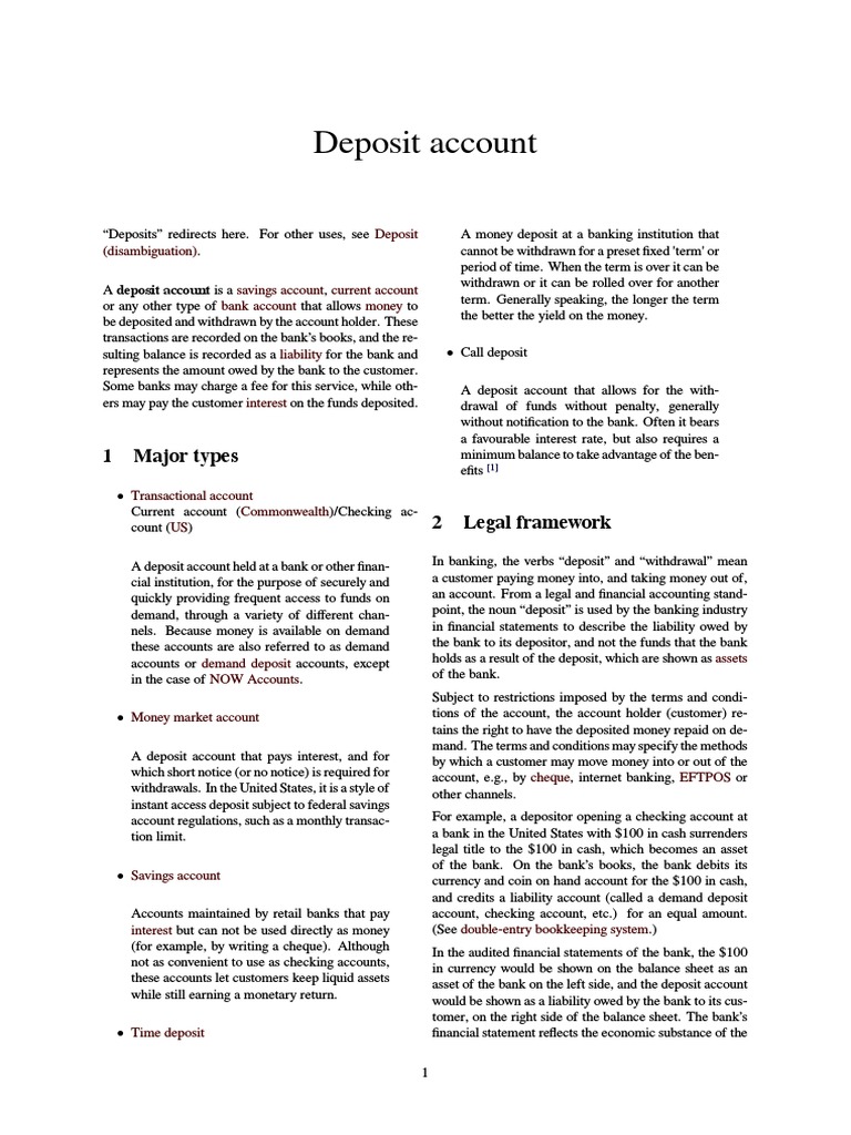 Deposit Account: 1 Major Types | PDF | Deposit Account | Transaction ...