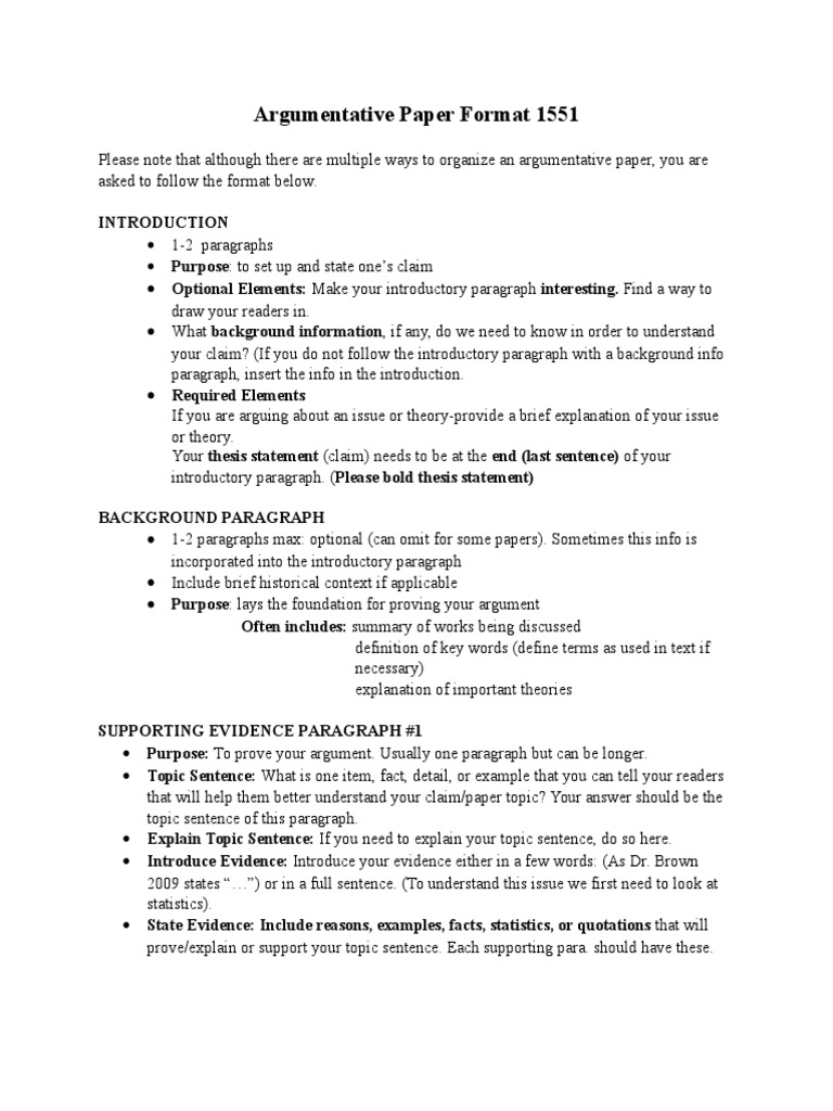 Argumentative Paper Format 1 | Download Free PDF | Argument | Paragraph