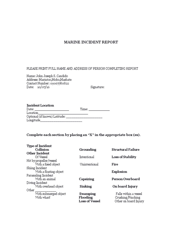 Incident Report Blank | PDF | Watercraft | Boats