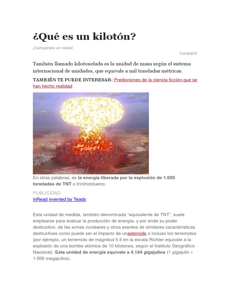 ¿Qué es un kilotón y su equivalencia? | PDF | Unidades de medida ...