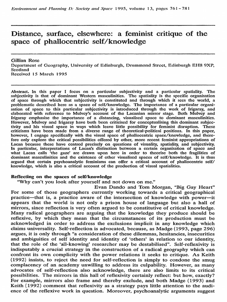 Gillian Rose - A Feminist Critique of the Space of Phallocentric Self ...