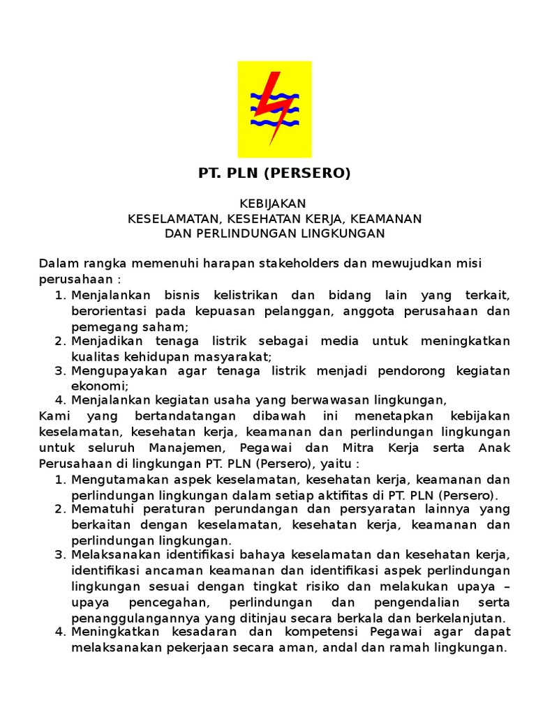 Kebijakan K3 PLN | PDF