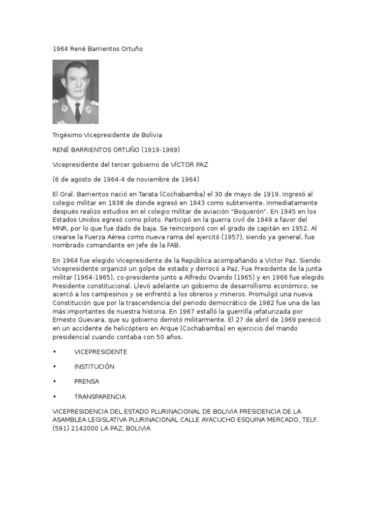 Biografía de René Barrientos Ortuño | PDF | Deportes y actividades al ...