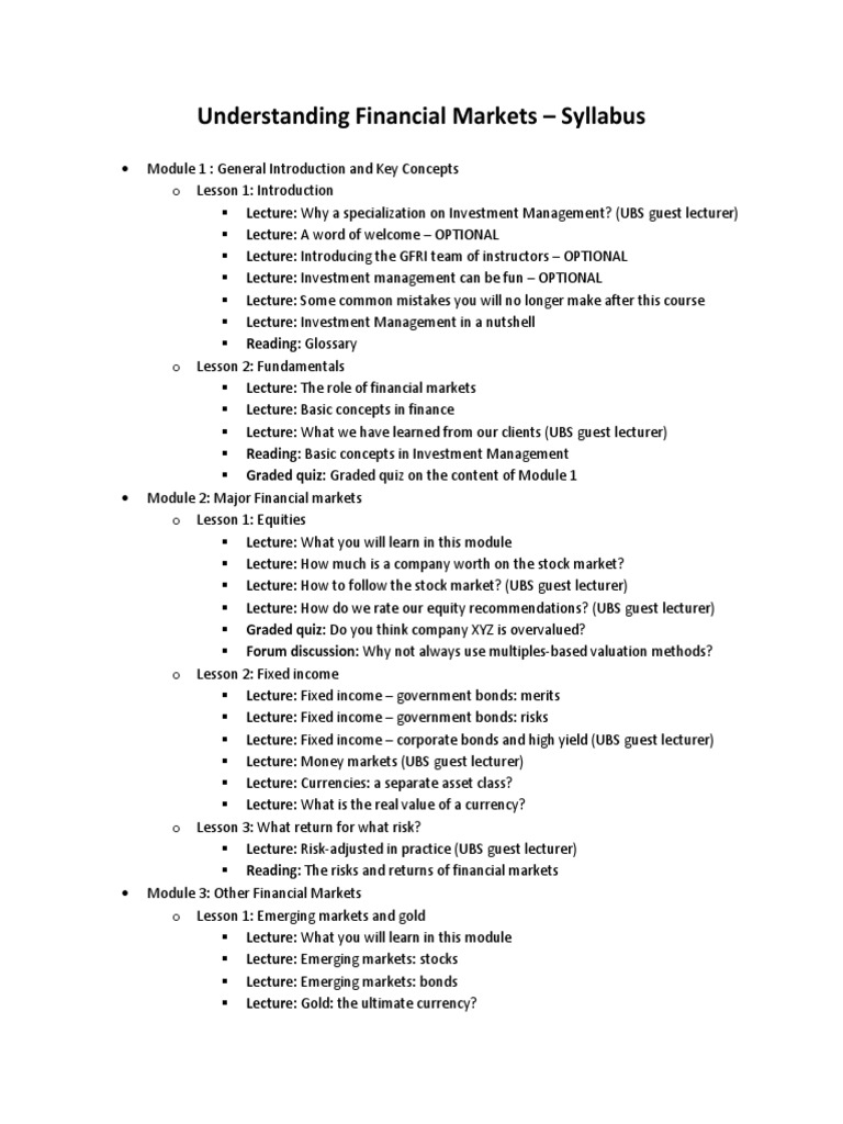2 Course Syllabus Understanding Financial Markets | PDF | Financial ...