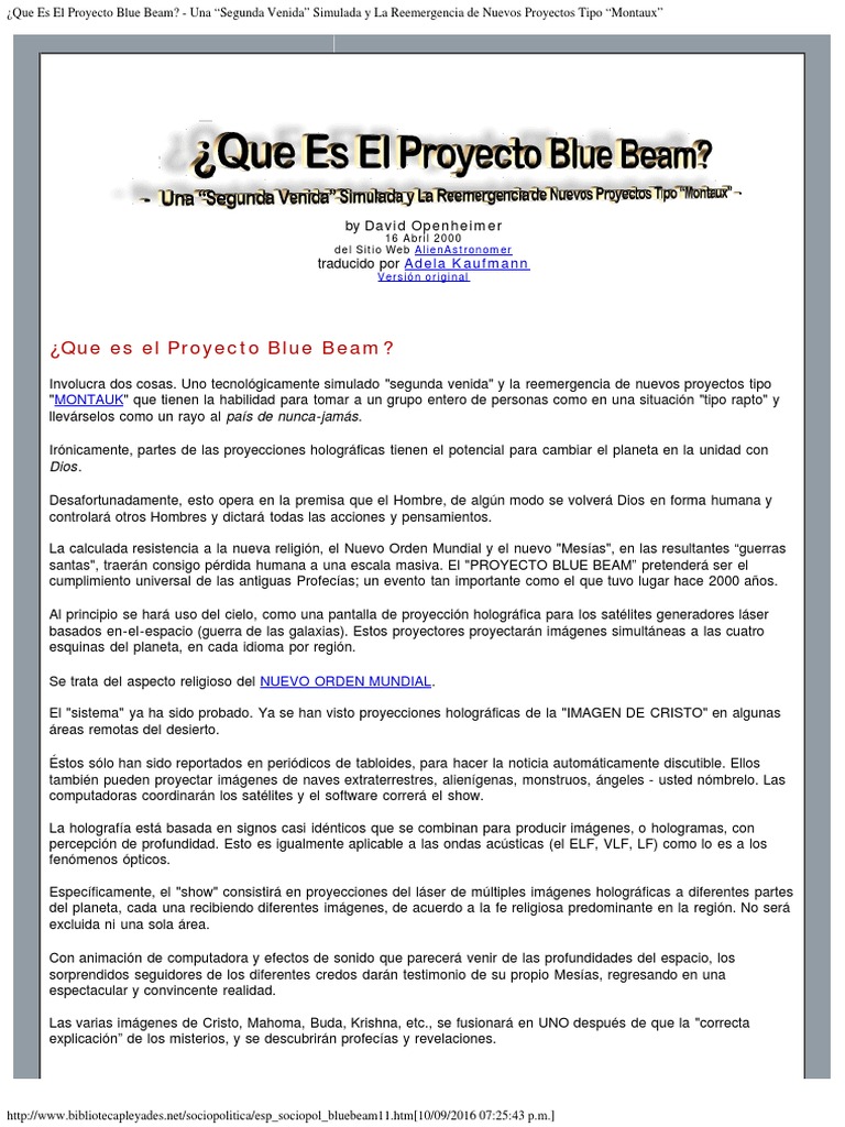 El Proyecto Blue Beam | PDF | Holografía | Segundo advenimiento