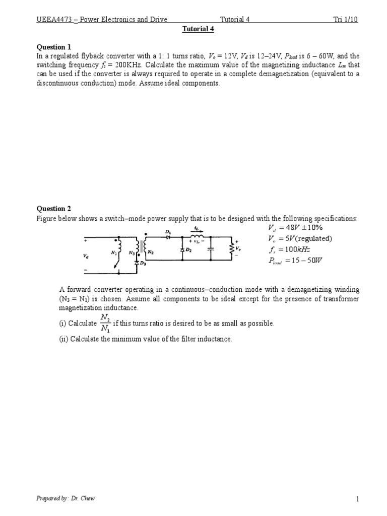 Tutorial 4 | PDF | Inductance | Power Electronics