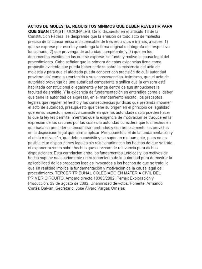 Actos De Molestia Autoridad Fundamentacio Y Motivacion Pdf Caso De